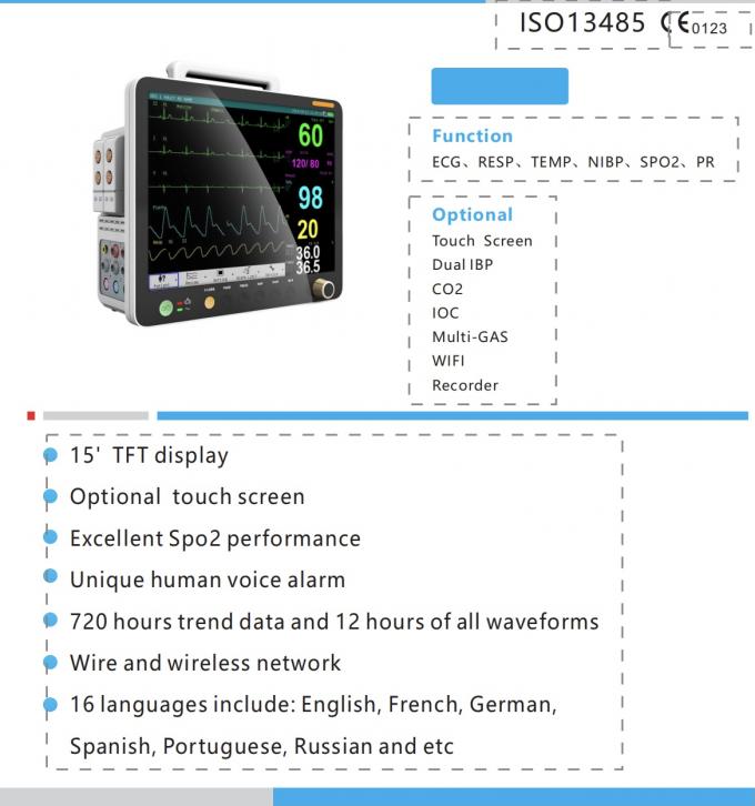 Modular Plug In ICU Vital Sign Monitor 15'' TFT 16 languages Patient ...