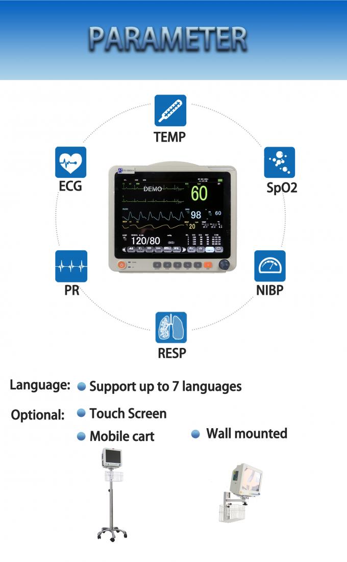 Color Touch Screen Multiparameter Patient Monitor 12 Inch ICU Patient ...