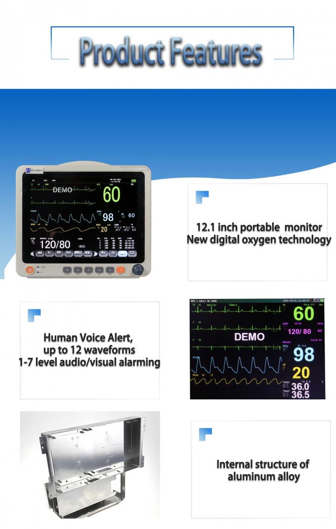 Color Touch Screen Multiparameter Patient Monitor 12 Inch ICU Patient ...