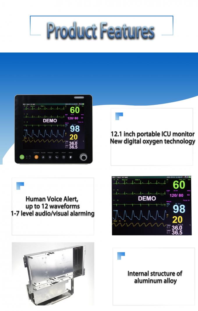 Touch Screen Multi Parameter Patient Monitor With ECG HR PR SPO2 NIBP ...